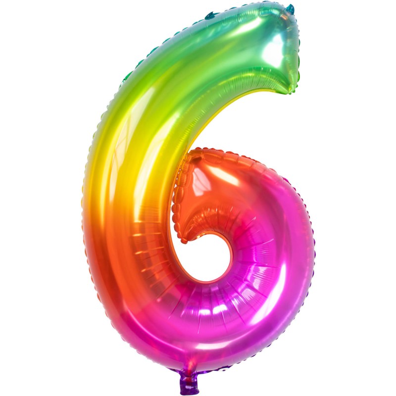 Ballon cijfer 6 regenboog 86cm